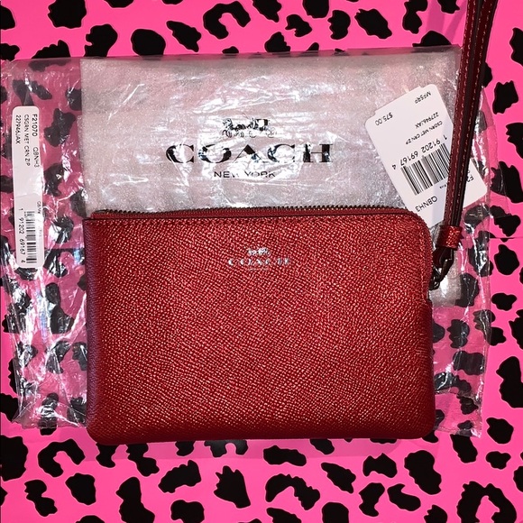 Coach | Bags | Authentic Coach Red Leather Wristlet | Poshmark